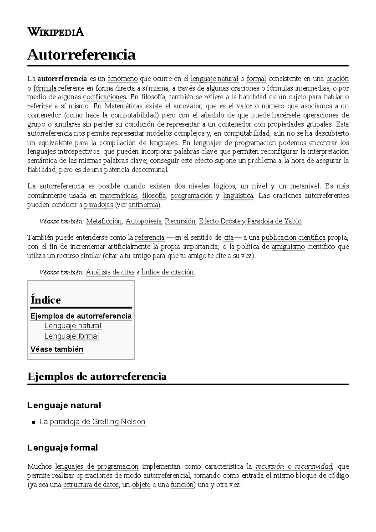 Autorreferencia - ... - Autorreferencia La autorreferencia es un ...