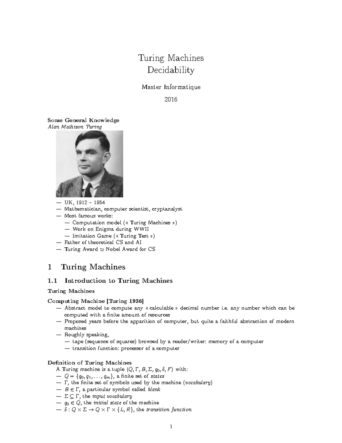 Turing decidability - Turing Machines Decidability Master Informatique ...