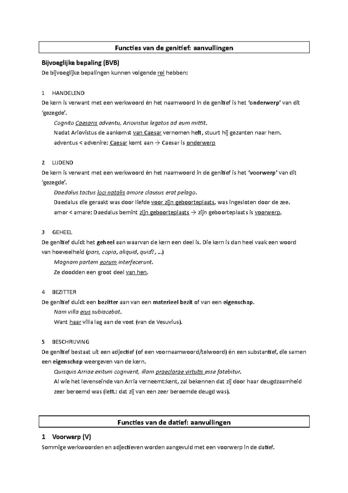 Aanvullingen genitief-datief-ablatief van Latijn met uitleg - Functies ...