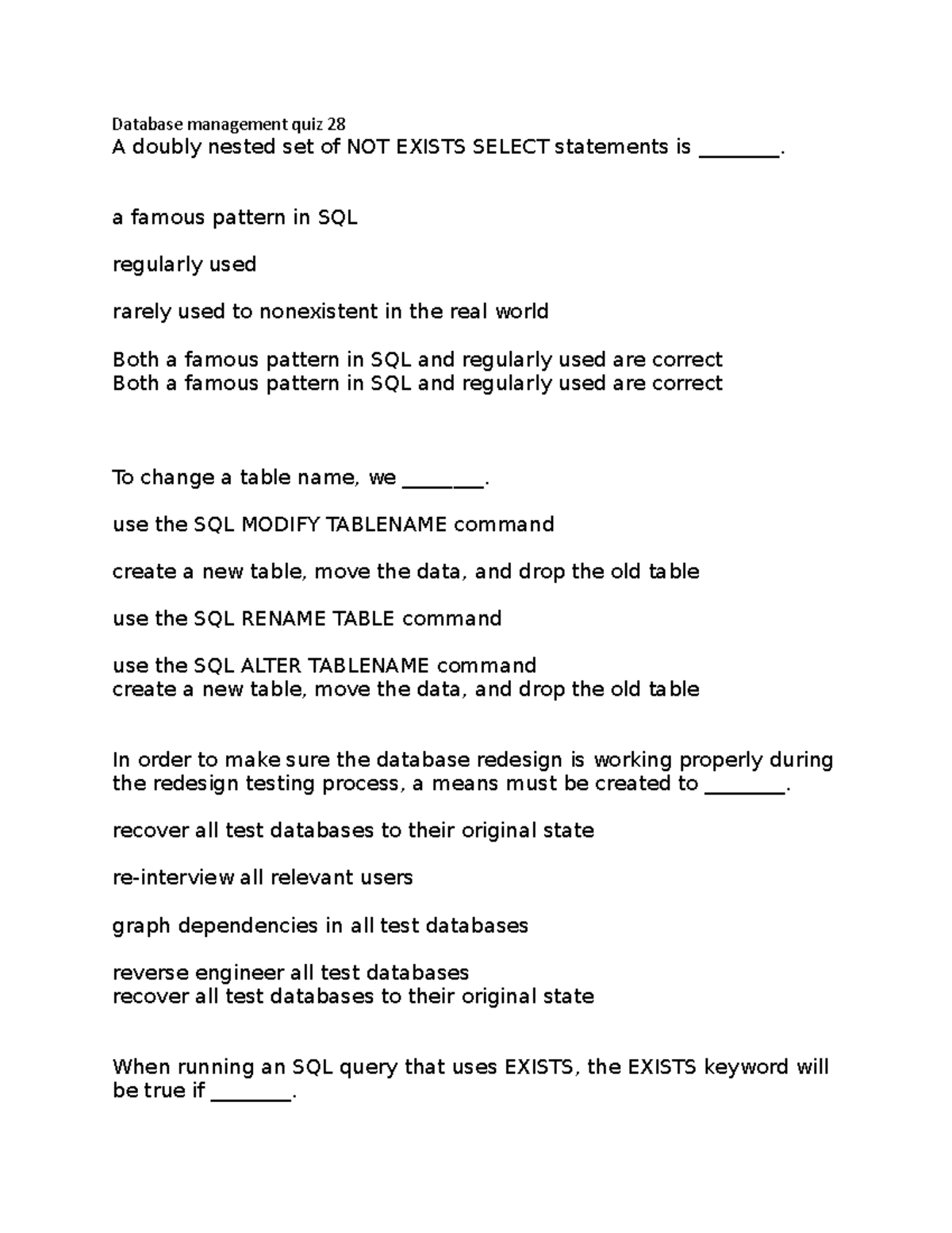 Database management quiz 28 - a famous pattern in SQL regularly used ...