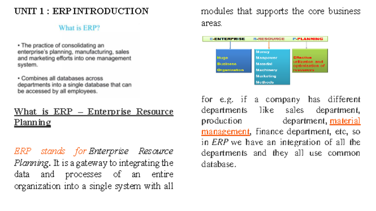 ERP1 - Complete focus on business requirements - UNIT 1 : ERP INTRODUCTION What is ERP ...