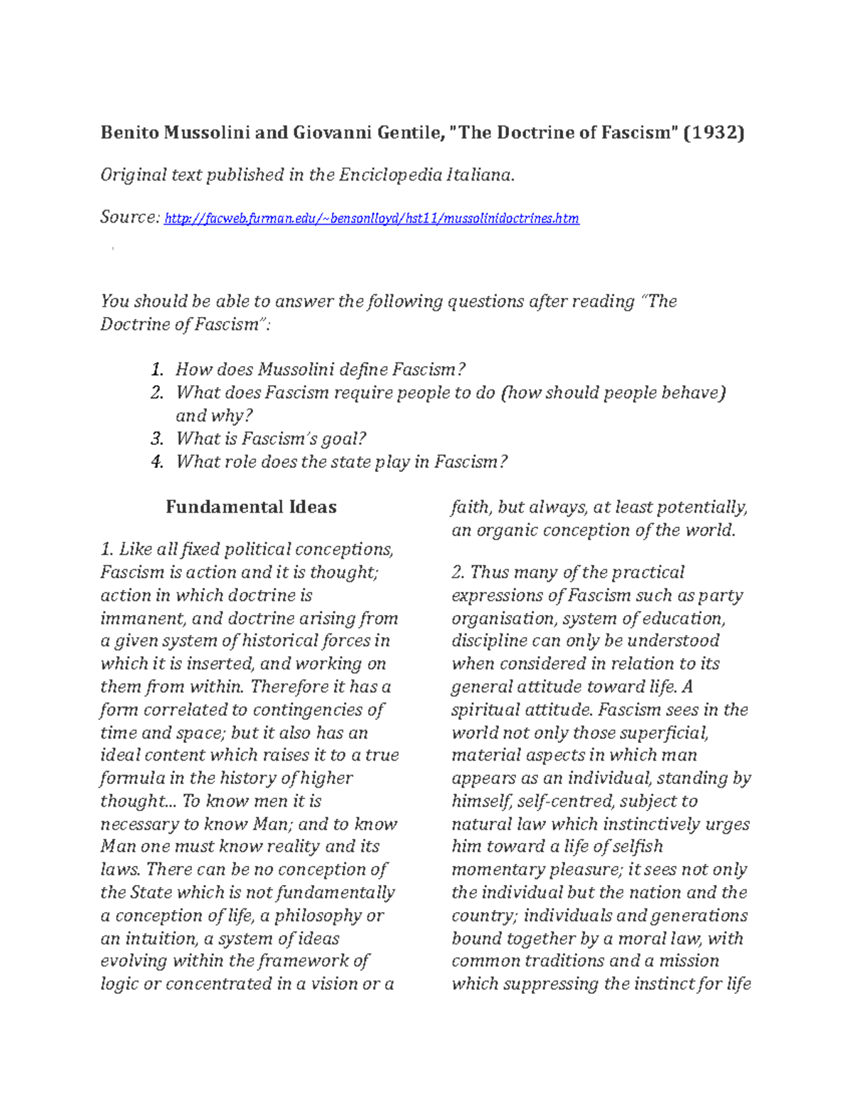 Mussolini's Doctrine of Fascism 1932 - Benito Mussolini and Giovanni ...