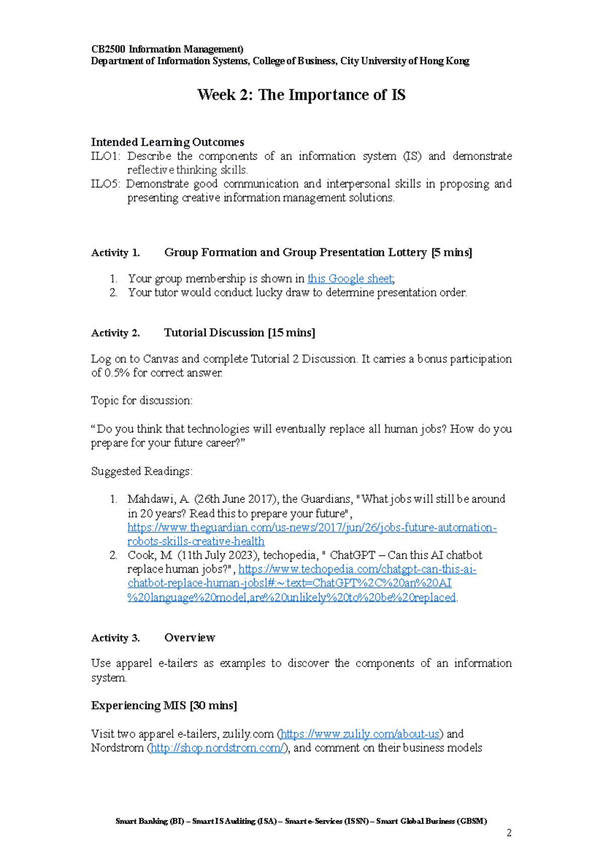 CB2500 - Tutorial Week02 - CB2500 Information Management) Department of ...