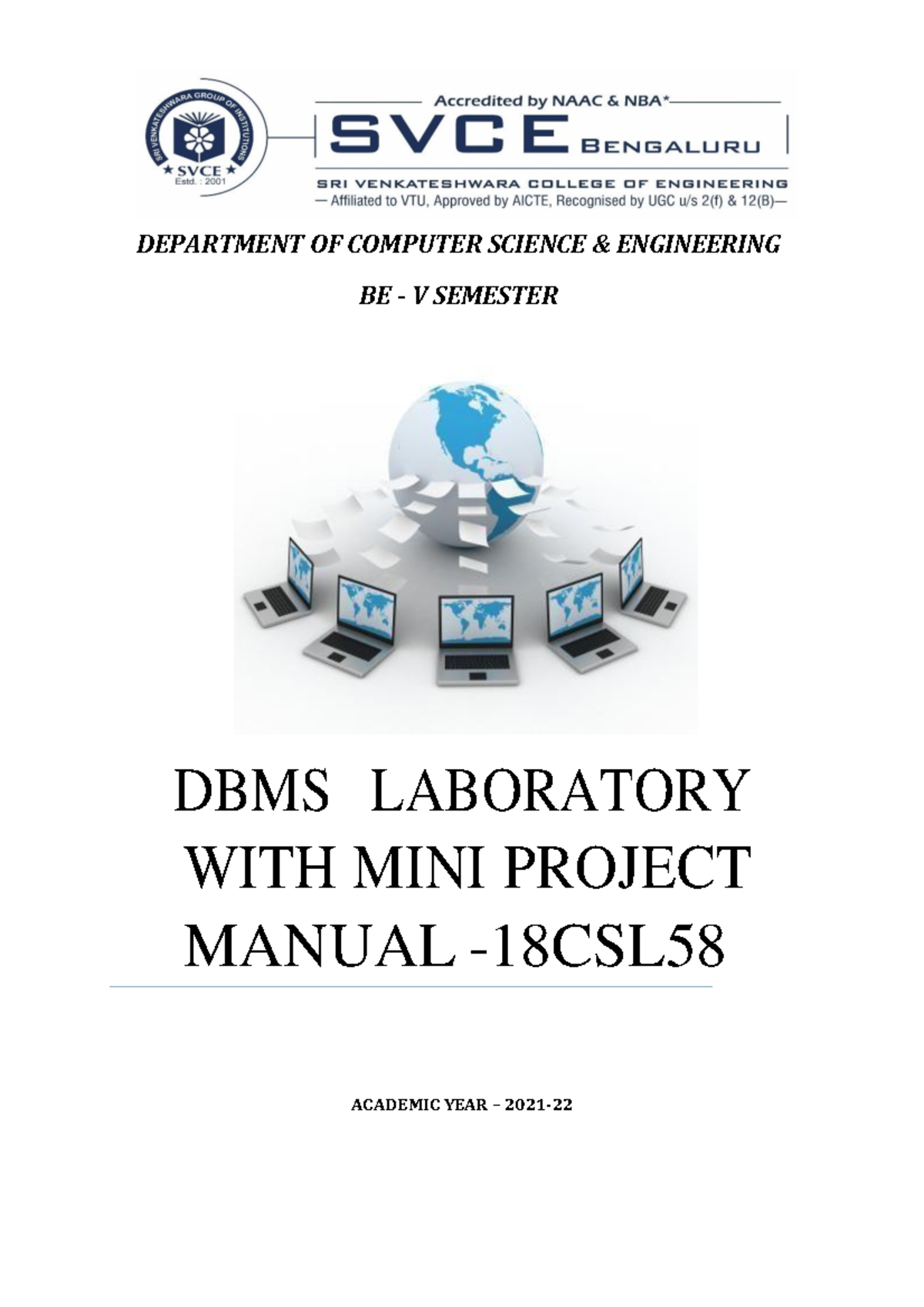 Dbms Laboratory 5th 2021 22 Department Of Computer Science And Engineering Be V Semester Dbms 0022
