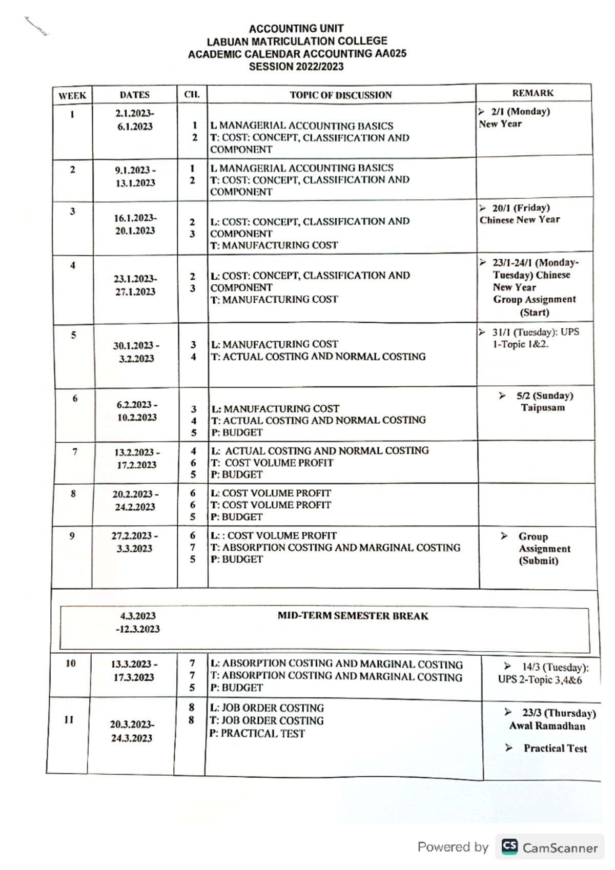 Academic Calendar - Tutorial Ekonomi - Accounting II - Studocu