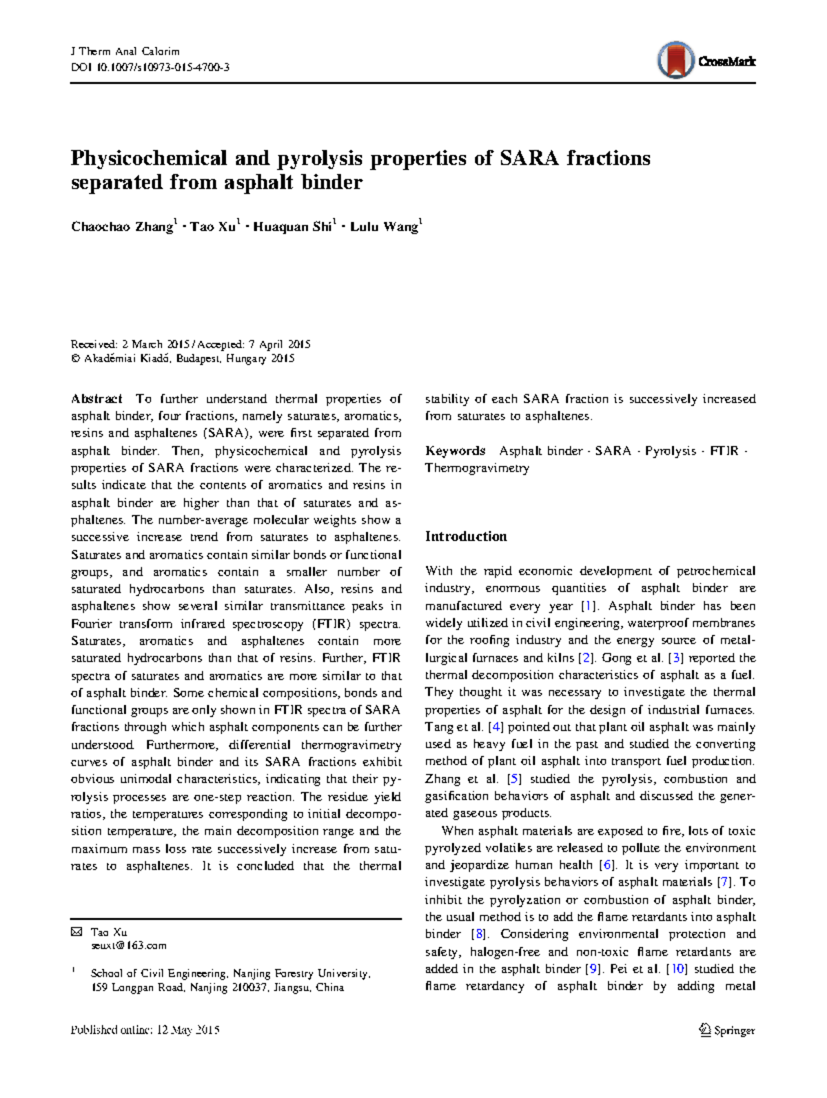 Characterization of SARA Fractions - Physicochemical and pyrolysis ...