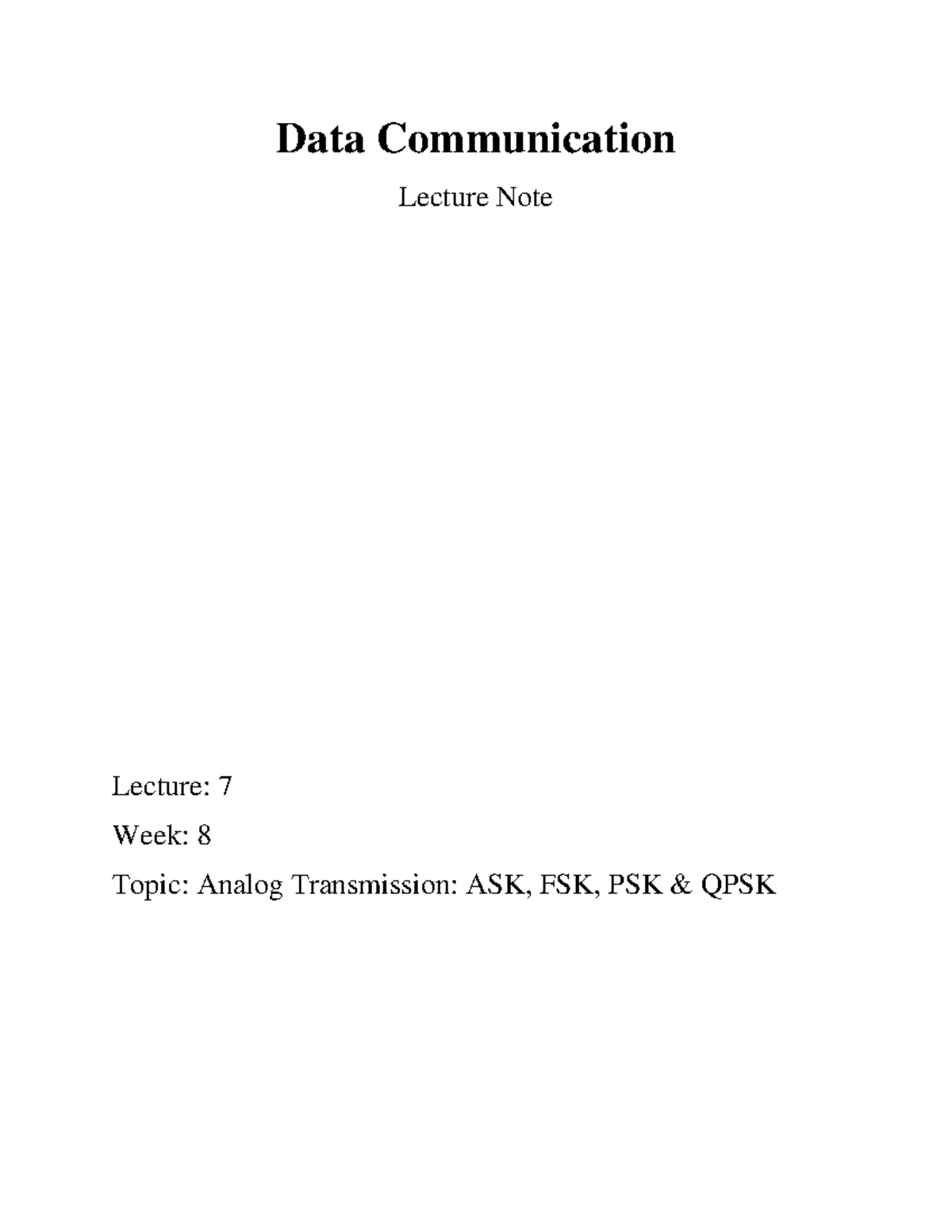 Data Communication Note 7 - Data Communication Lecture Note Lecture: 7 ...
