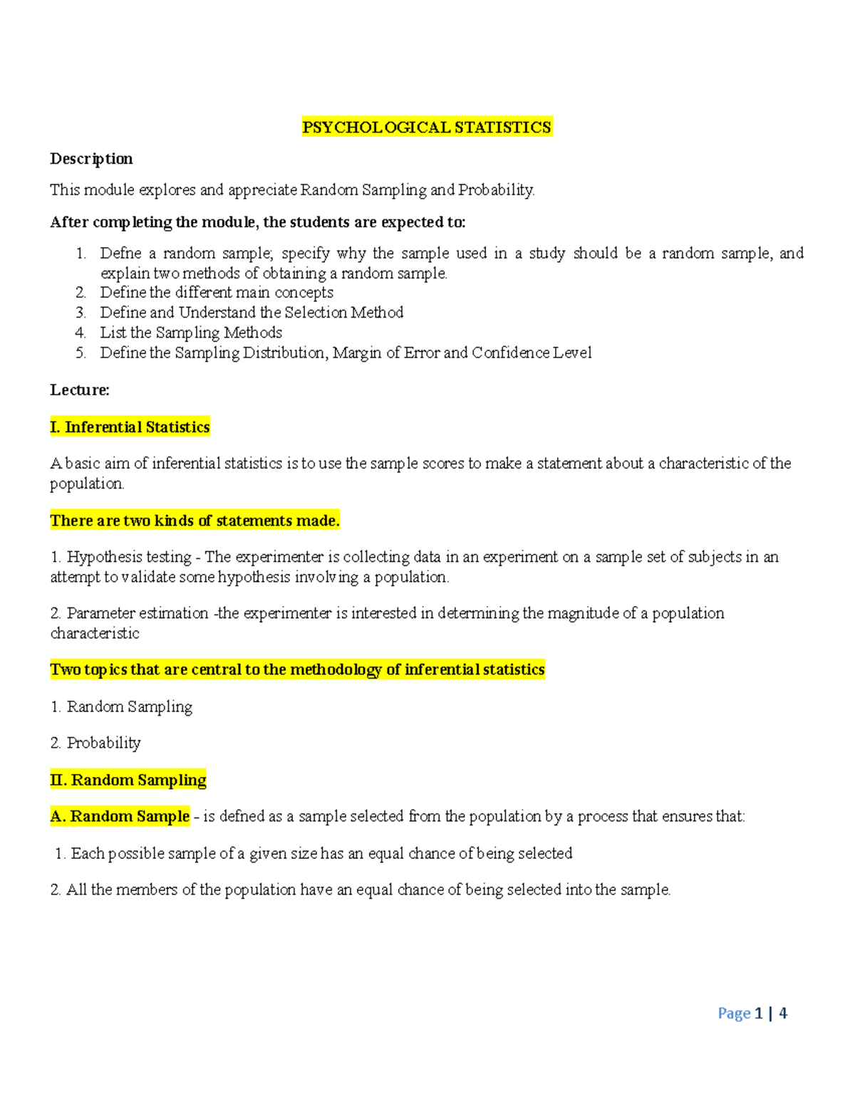 Module 8 - Lecture notes 1 - PSYCHOLOGICAL STATISTICS Description This ...