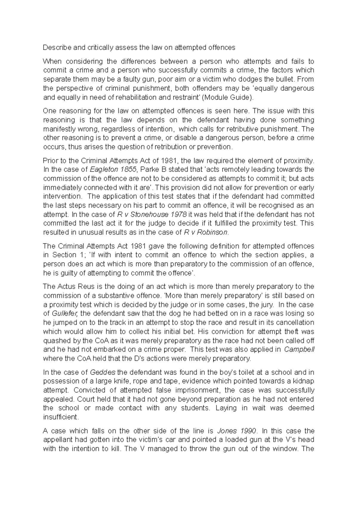 Attempts-Essay - Essay on attempt - Describe and critically assess the ...