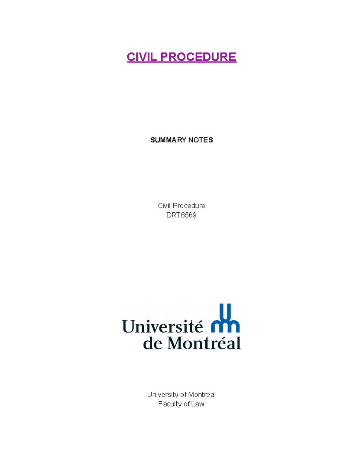 Class Notes - Civil Procedure - CIVIL PROCEDURE SUMMARY NOTES Civil ...