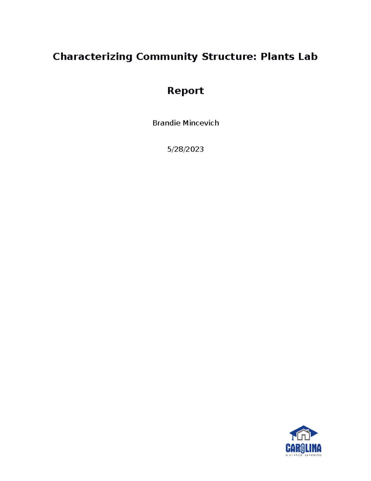 ENV 220 Characterizing Community Structure Plants Lab Report Template ...