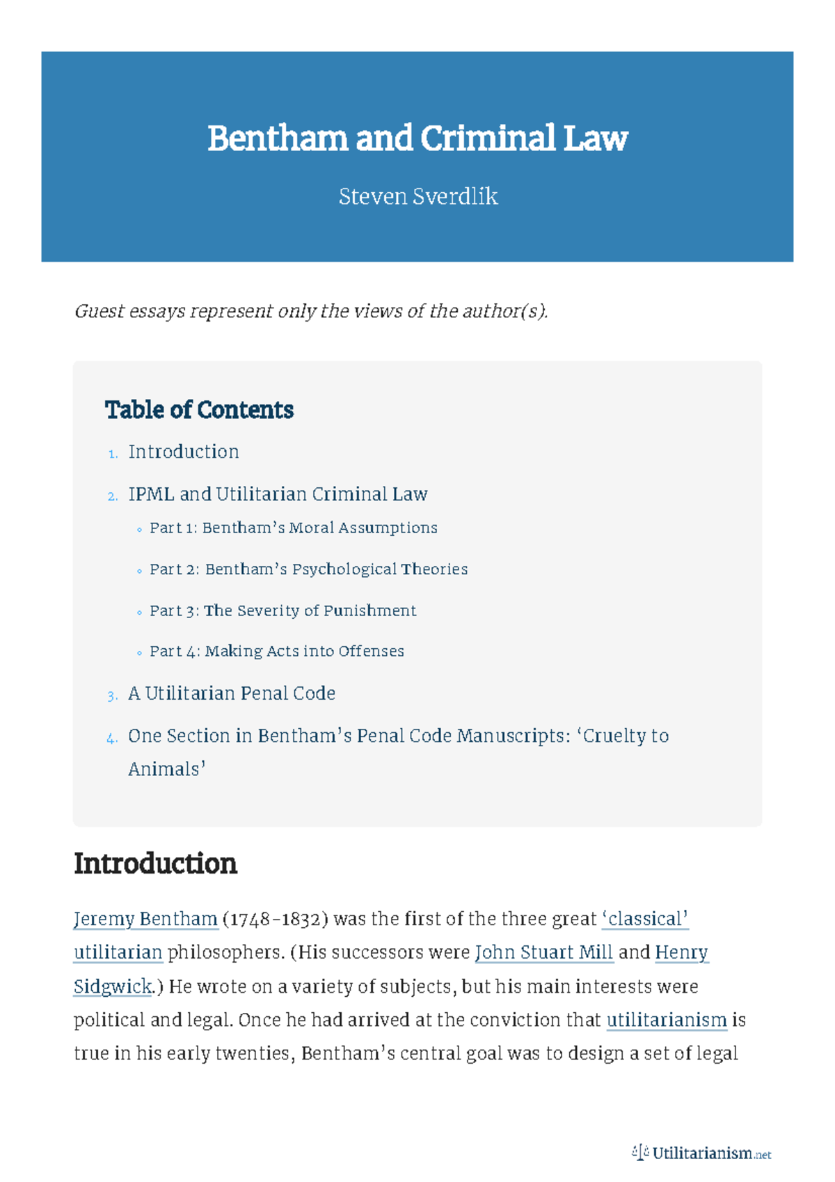 Bentham and Criminal Law Utilitarianism net - Bentham and Criminal Law ...