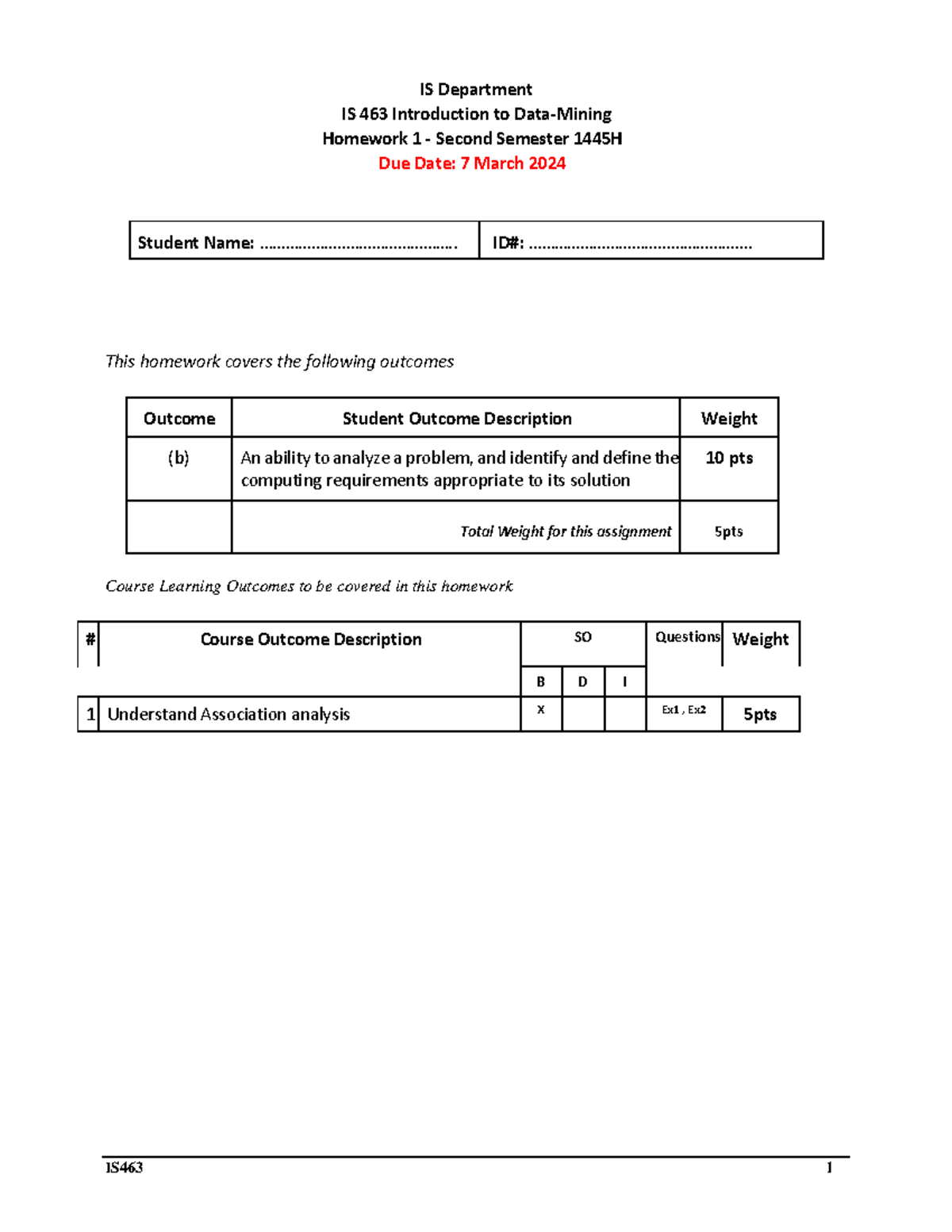 HW#1 updated - EEE - IS463 1 IS Department IS 463 Introduction to Data-Mining Homework 1 ...