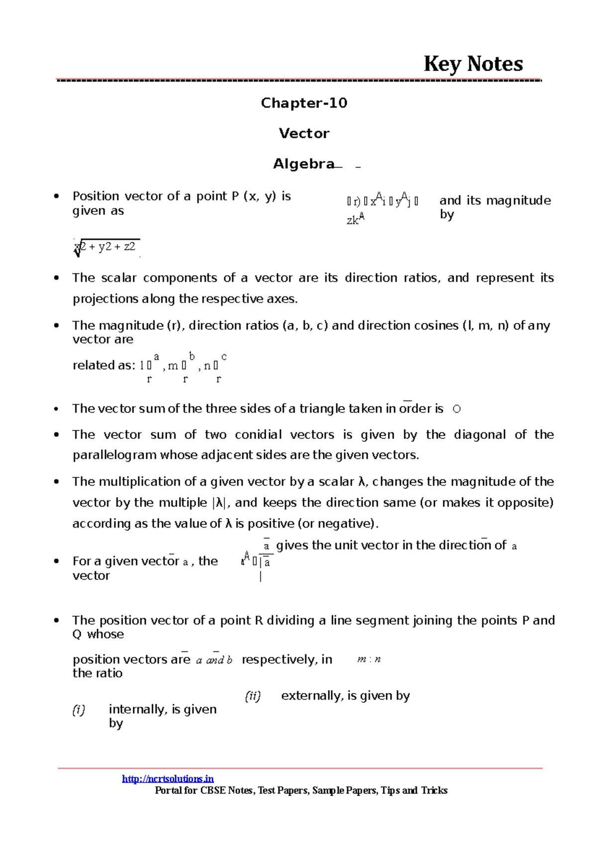 12 maths key notes ch 10 vector algebra - Chapter- Vector Algebra ...