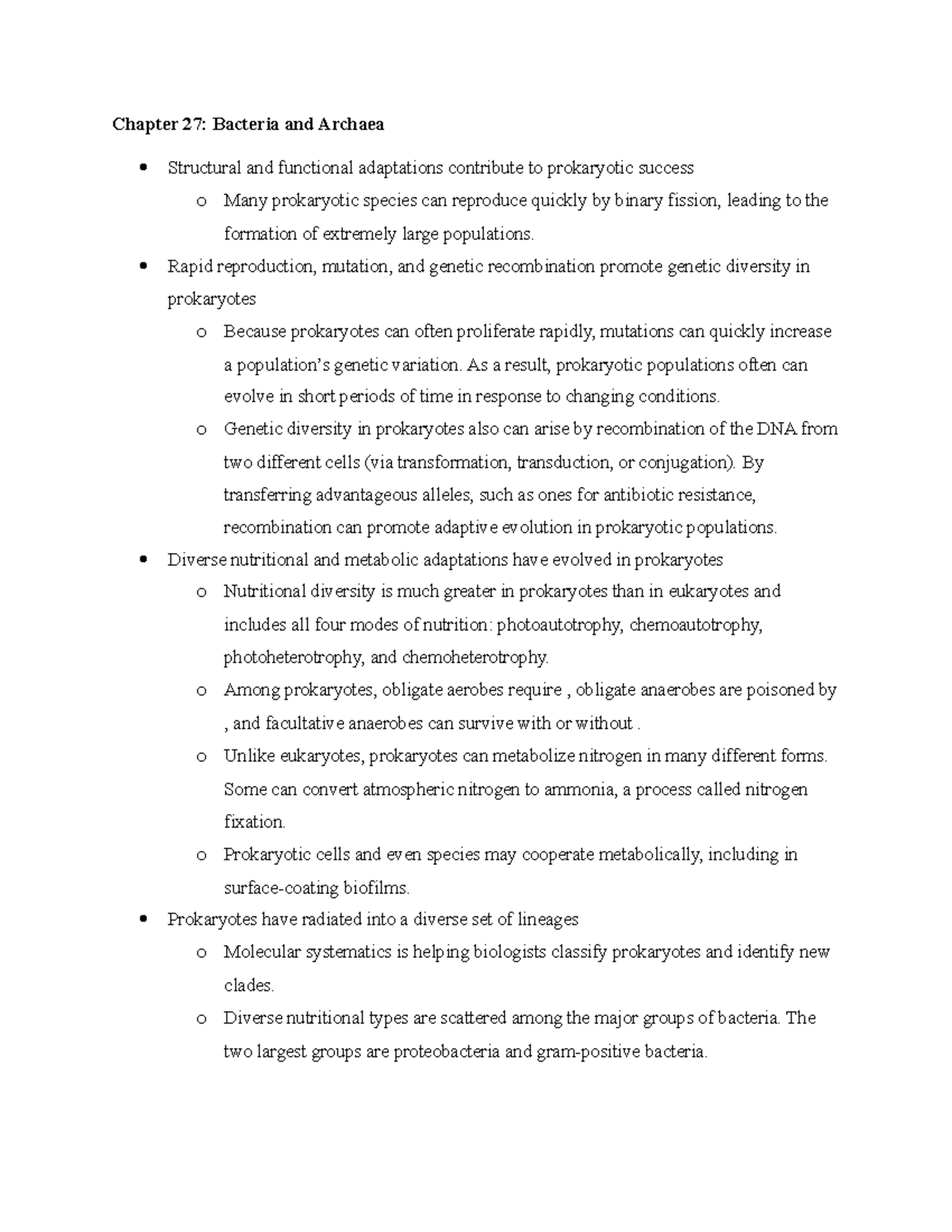 Biology Chapter 27 - Chapter 27: Bacteria and Archaea Structural and ...