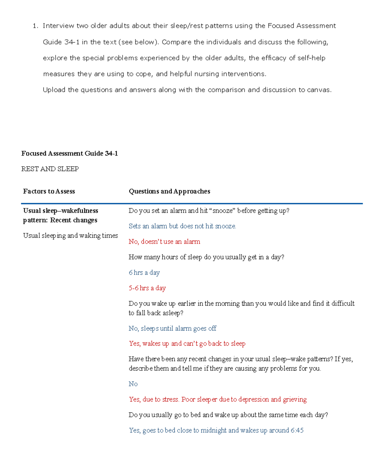 Exit Assignment #3-Rest and Sleep - Interview two older adults about ...