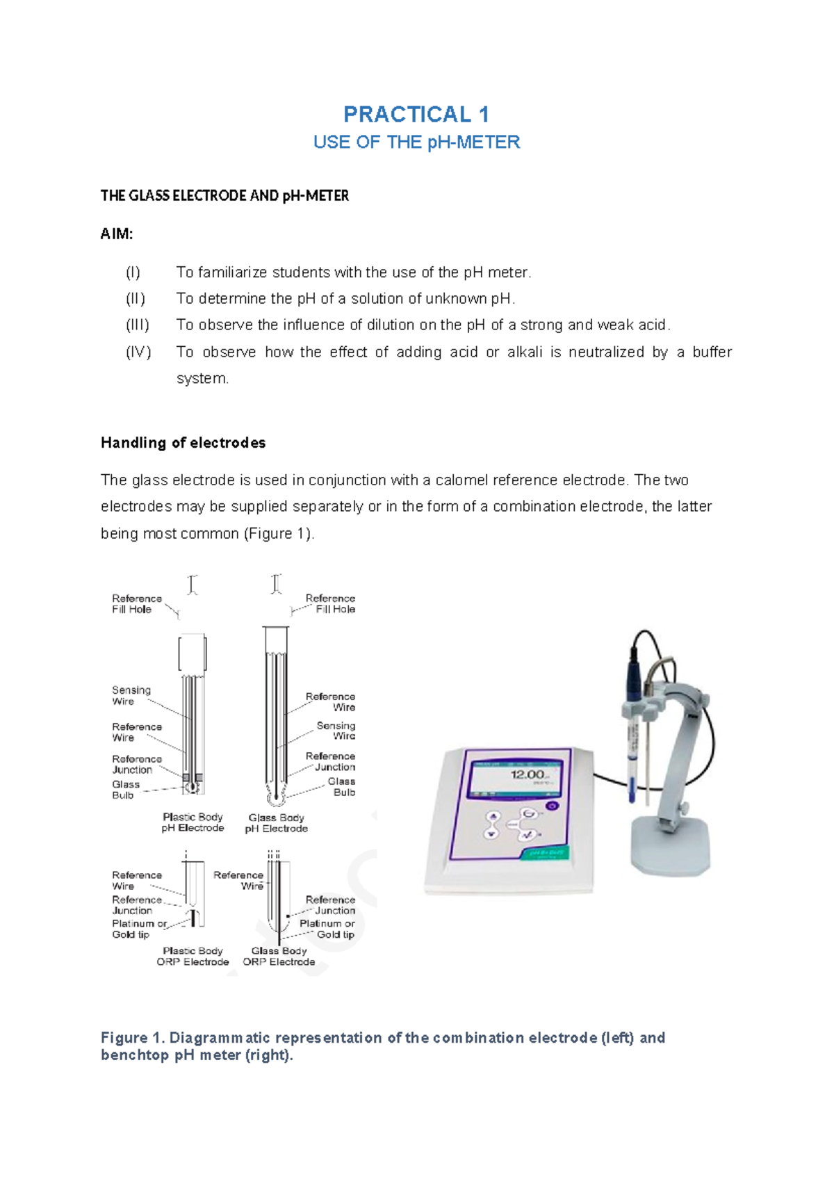 BIOC201 Practical 1 2023 Prac 1 - PRACTICAL 1 USE OF THE pH-METER THE ...