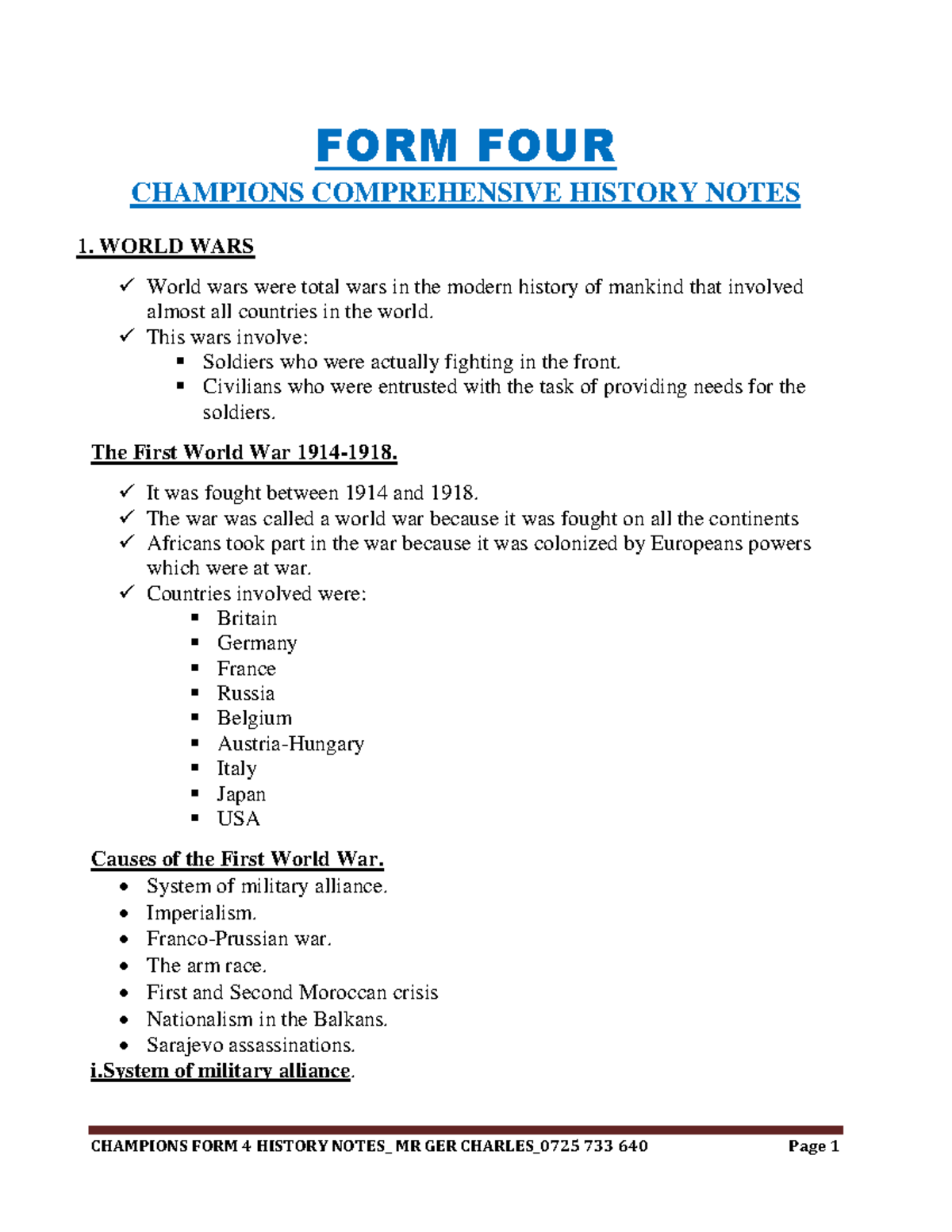 History F4 Notes Champ Final - FORM FOUR CHAMPIONS COMPREHENSIVE ...