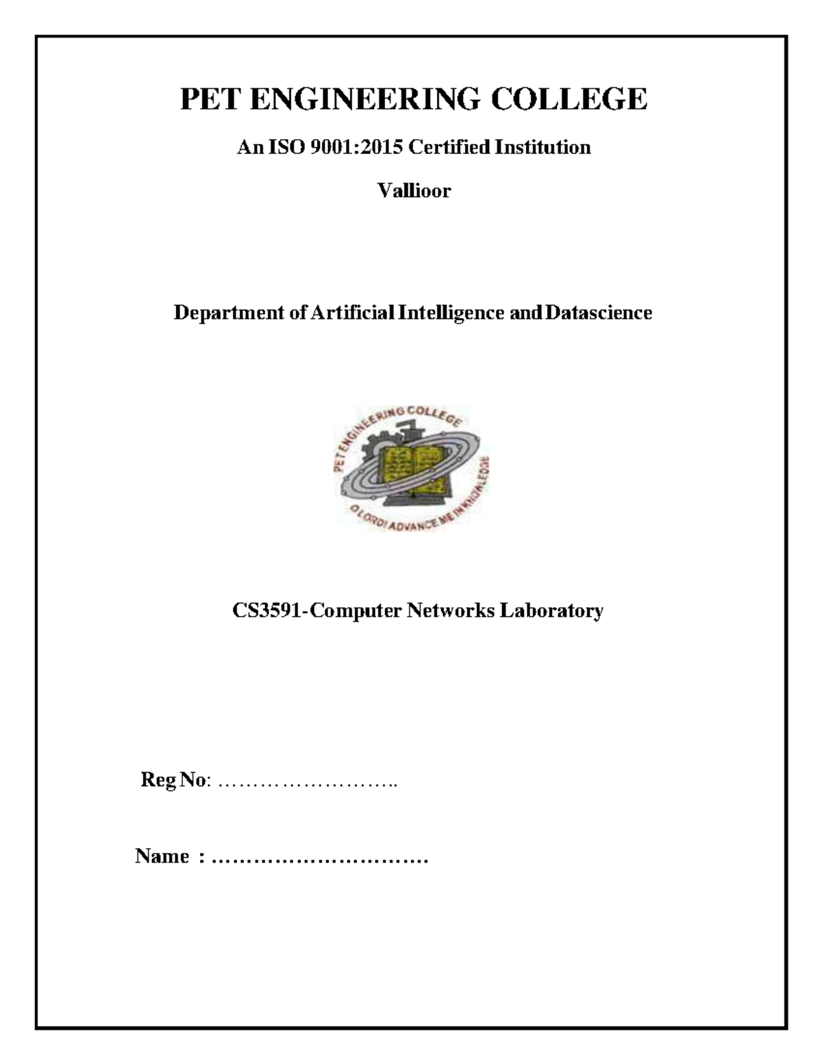 CN labmanual fina - ergrydry - PET ENGINEERING COLLEGE An ISO 9001:2015 ...
