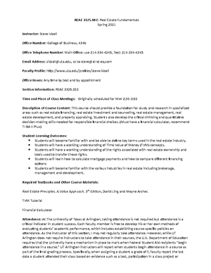 Coursework REAE-3325 - REAE 3325-003 Real Estate Investment Spring 2023 ...