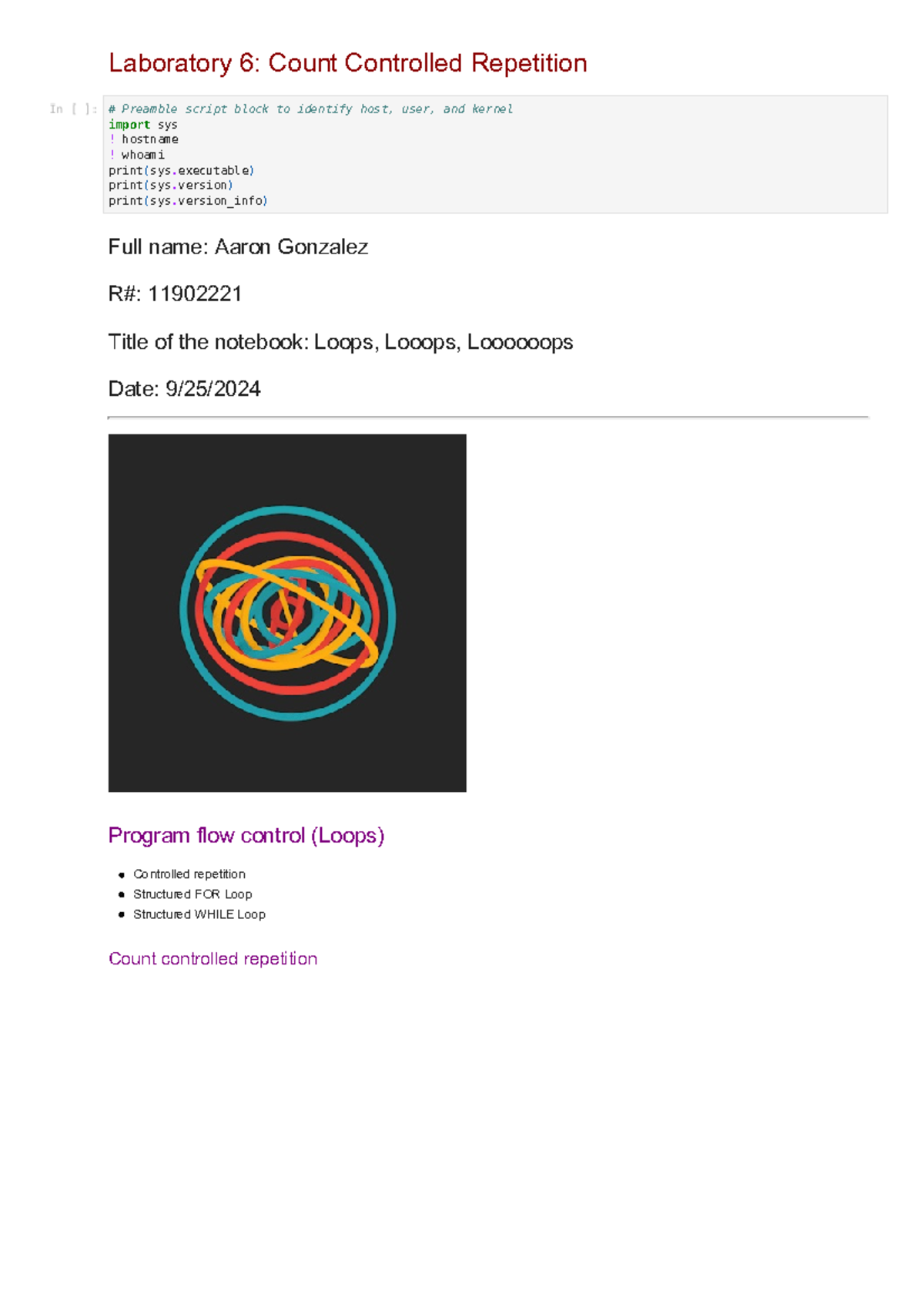 Lab006 - lab 6 - Laboratory 6: Count Controlled Repetition Preamble script block to identify ...