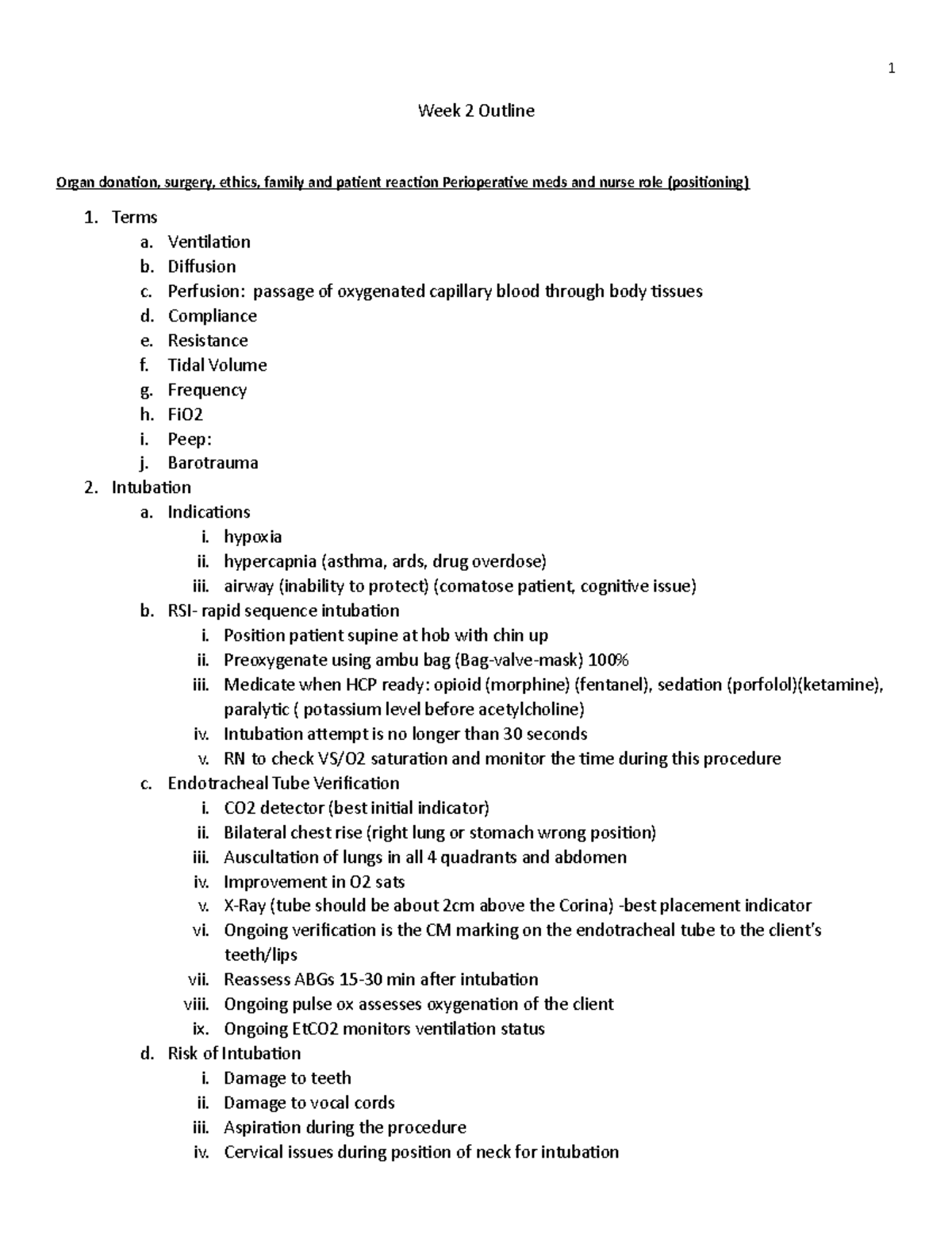 NR341 WEEK2 Outline - Week 2 Outline Organ donation, surgery, ethics ...