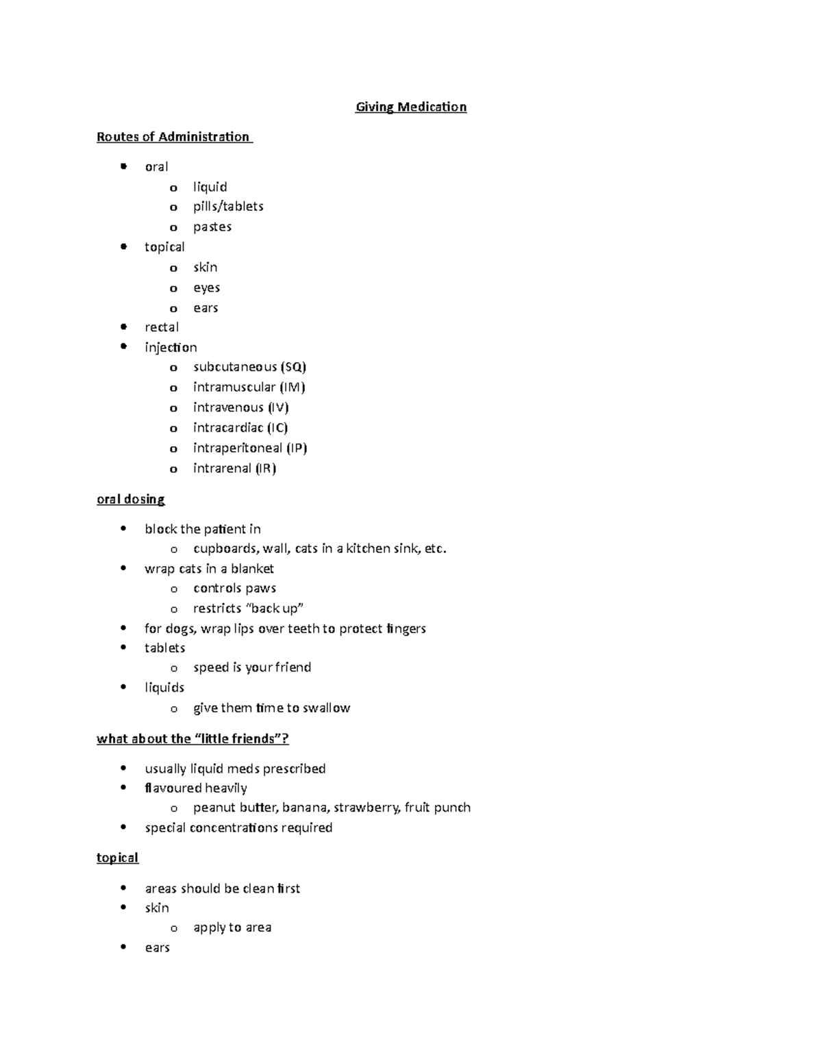 Giving Medication - Lecture notes 7 - Giving Medication Routes of ...