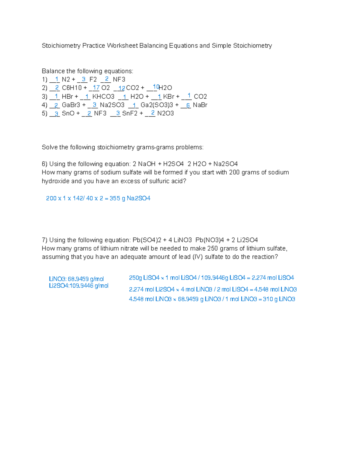 Stoichiometry Practice Worksheet - Studocu