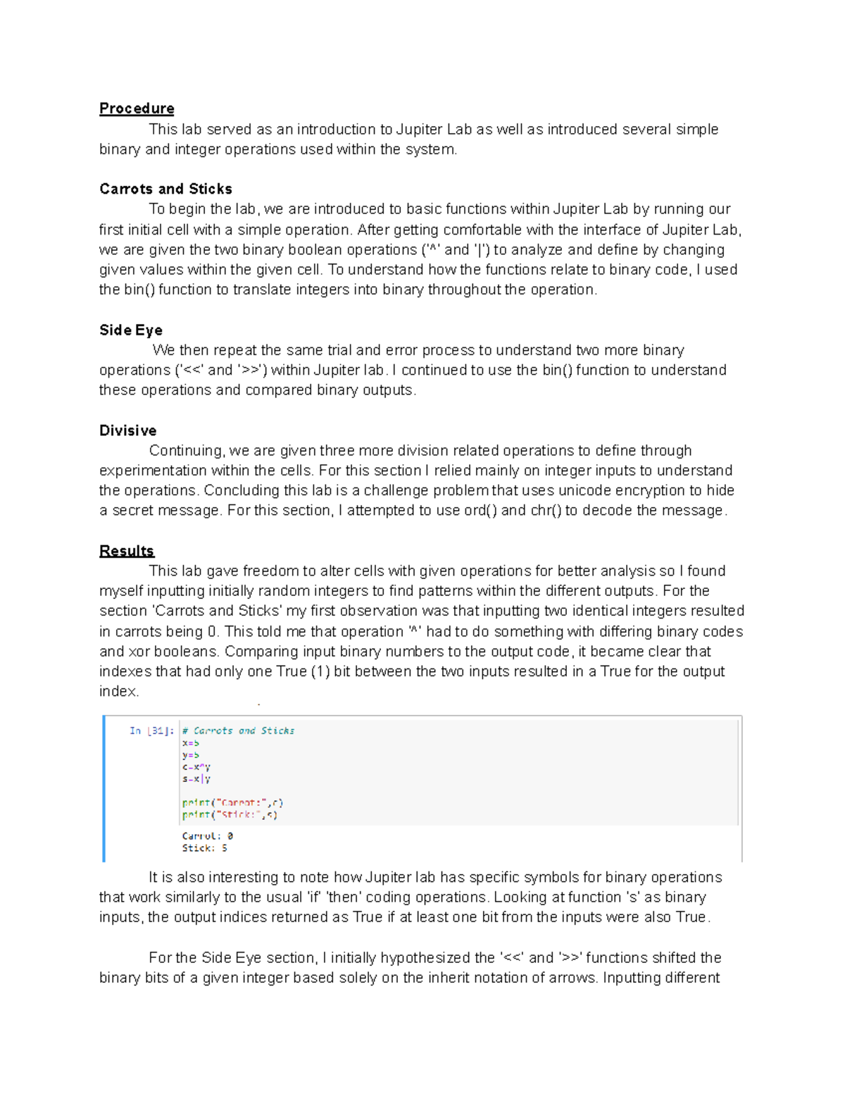 Lab#1 - Procedure This lab served as an introduction to Jupiter Lab as ...