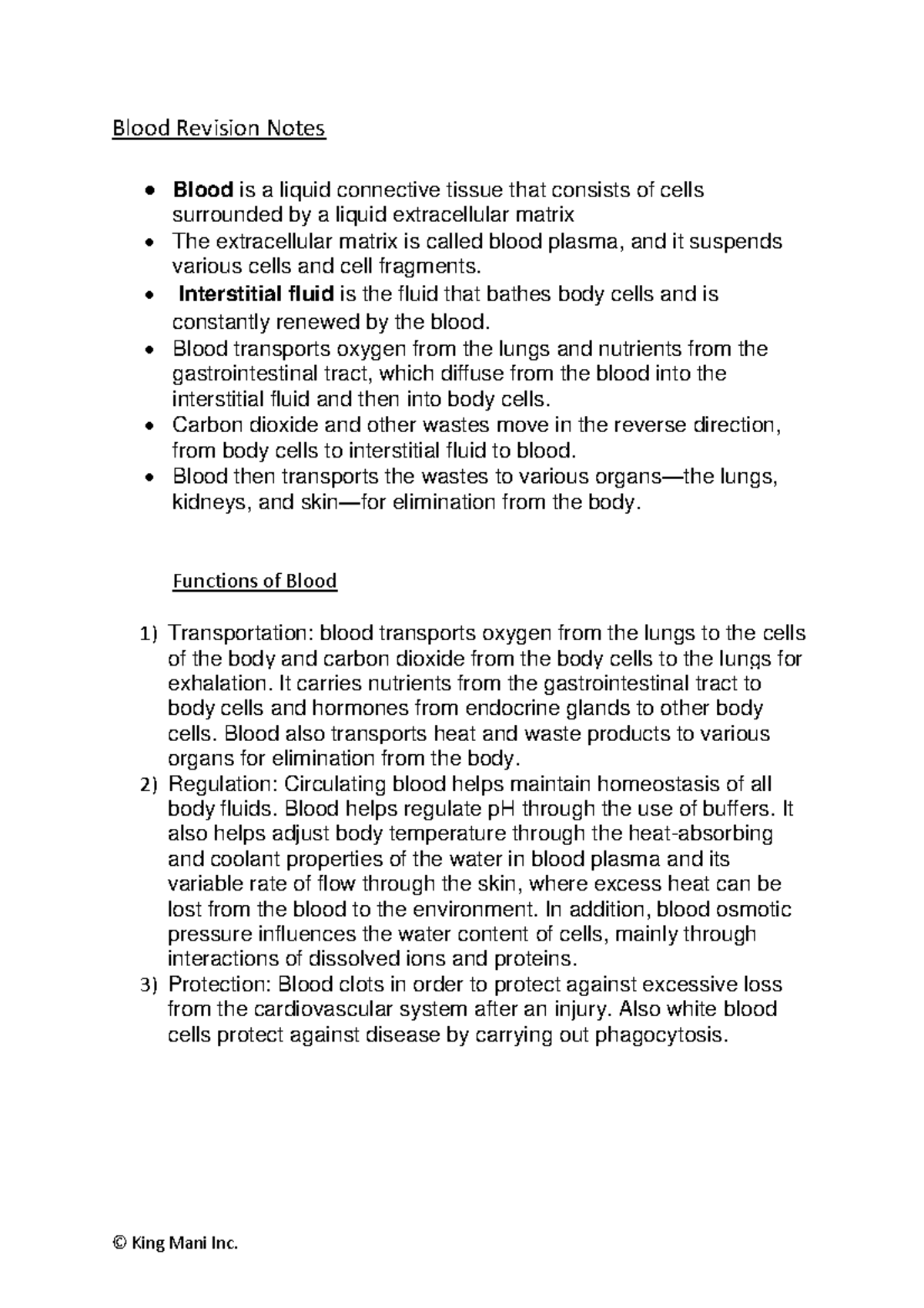 Lecture notes, lectures 4-6-8-10 - Blood Revision Notes Blood is a ...