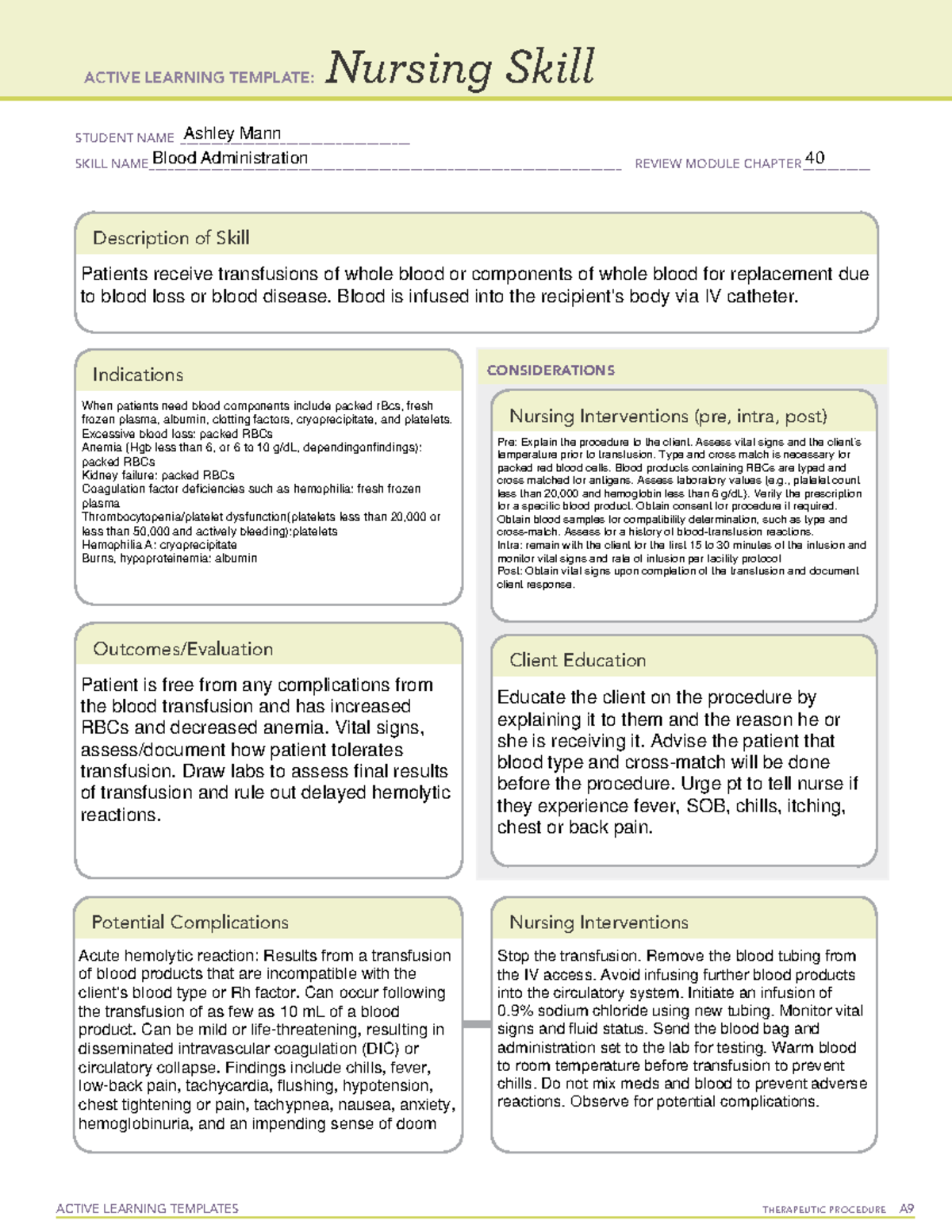 Nursing Skills Blood Administration Procedure - ACTIVE LEARNING ...