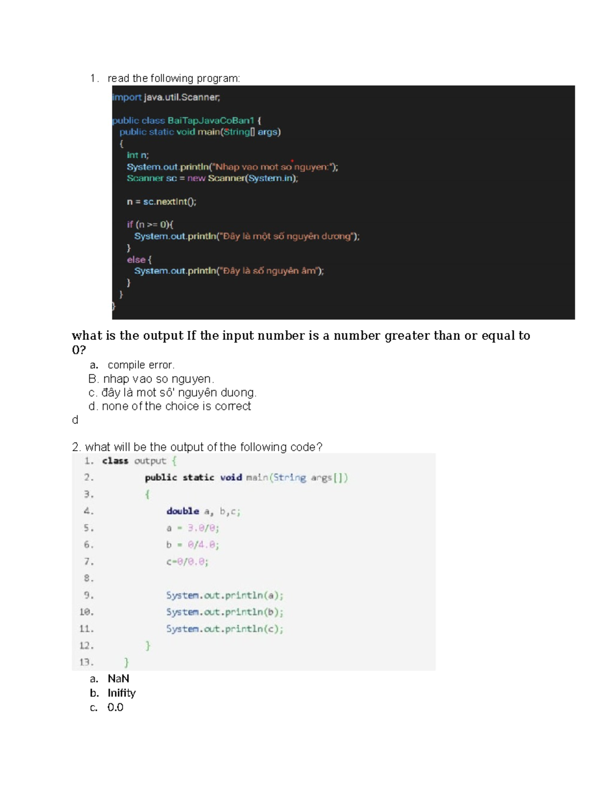 Bai tap java - bai tap java - read the following program: what is the ...