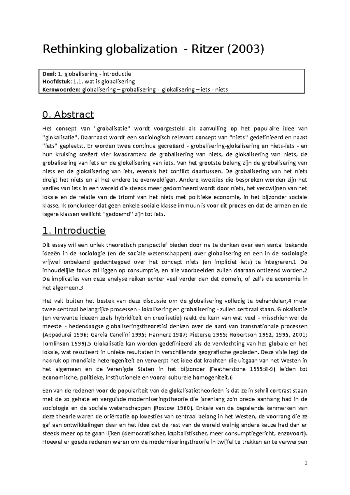 Rethinking globalization - Ritzer (2003 ) - Rethinking globalization ...