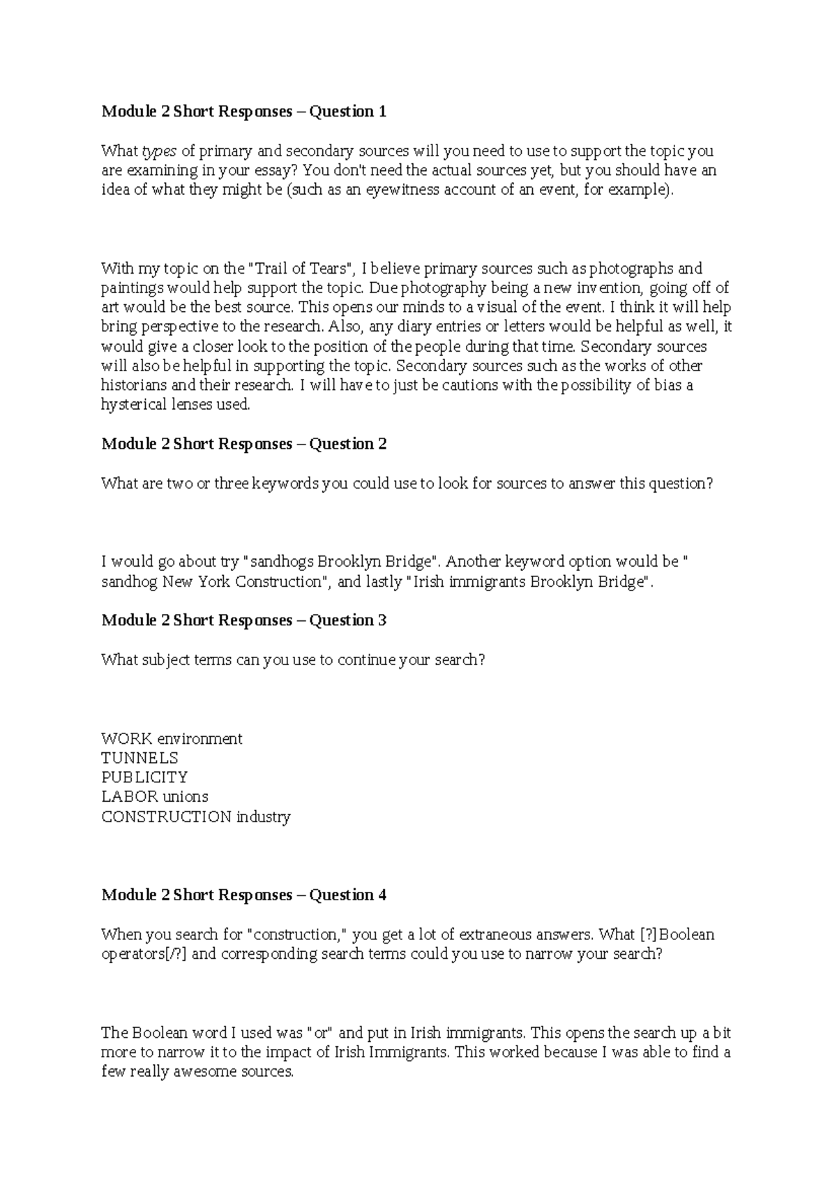 Amanda Berger HIS 200 Applied History Module 2 - Module 2 Short ...