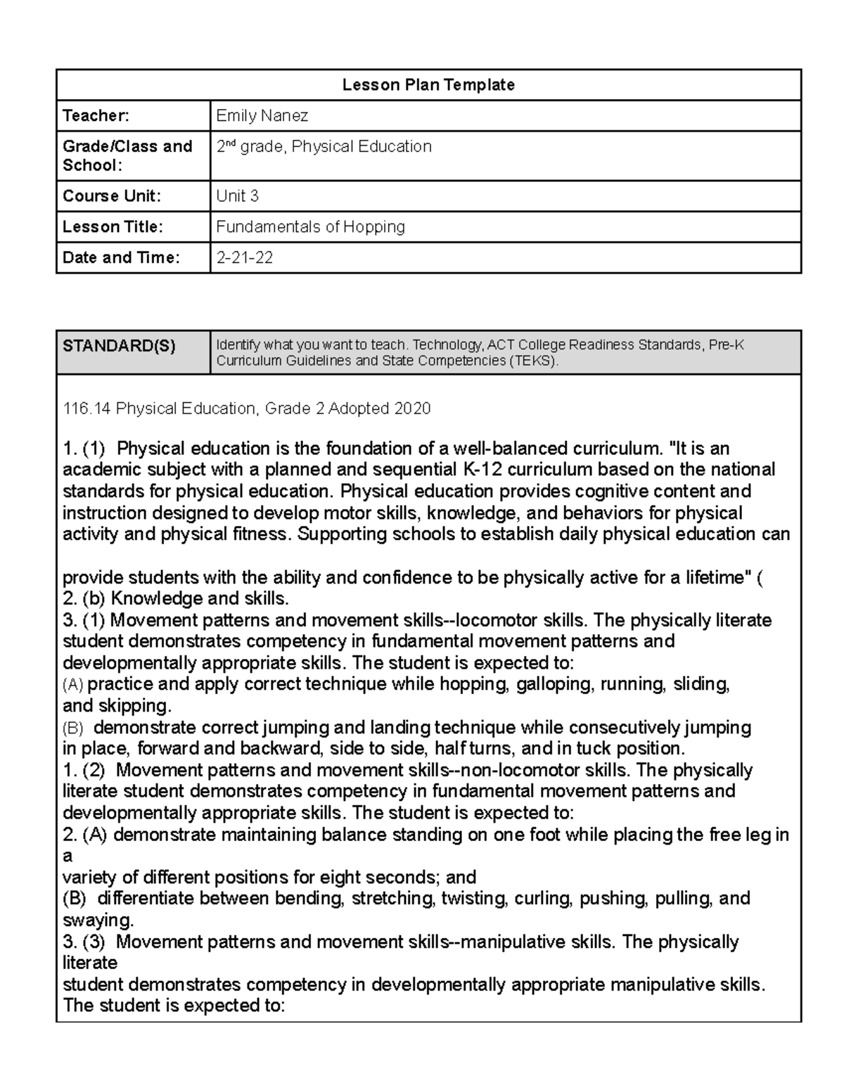 Basic Lesson Plan Bedard lesson 1 - Lesson Plan Template Teacher: Emily ...