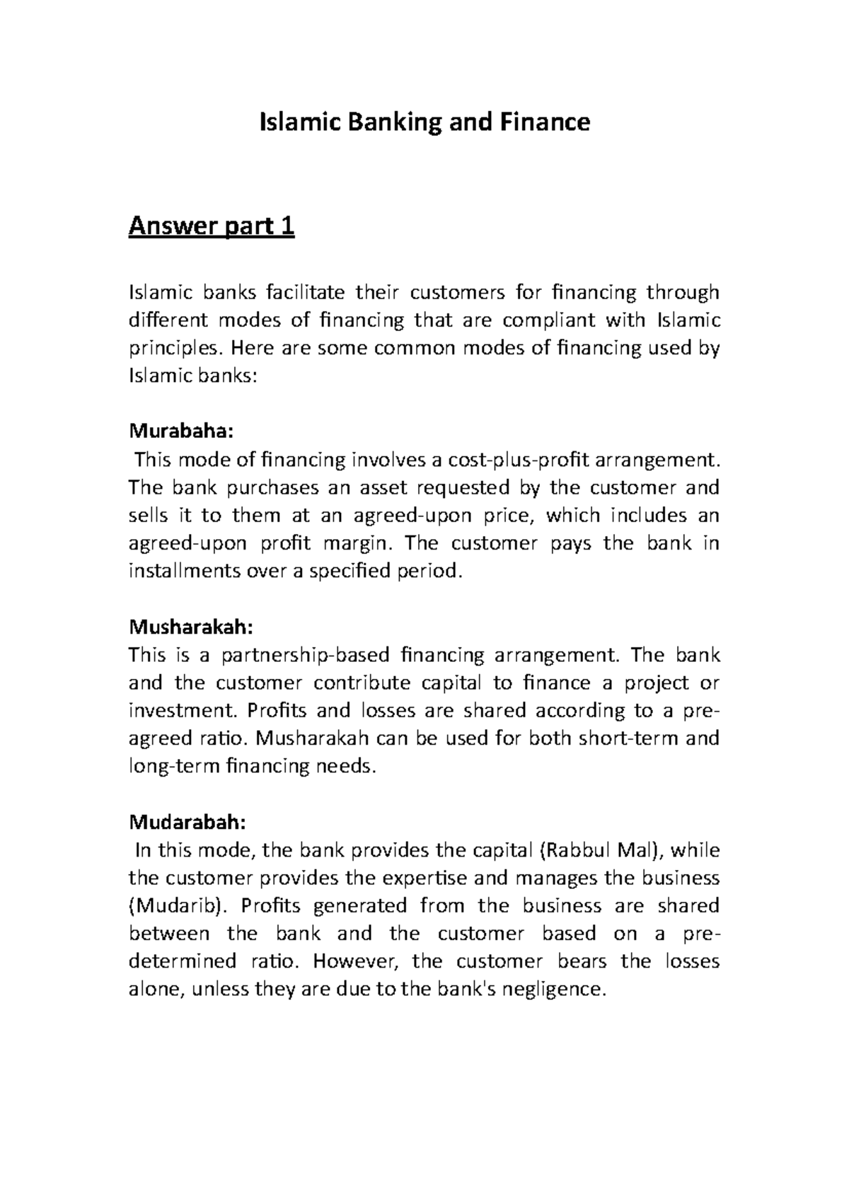 Islamic Banking and Finance assi 4 - Islamic Banking and Finance Answer ...