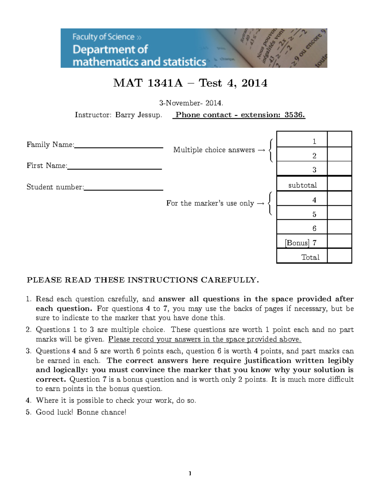 F14t4b - fall 2014, test 4 - MAT 1341A – Test 4, 2014 3-November- 2014 ...