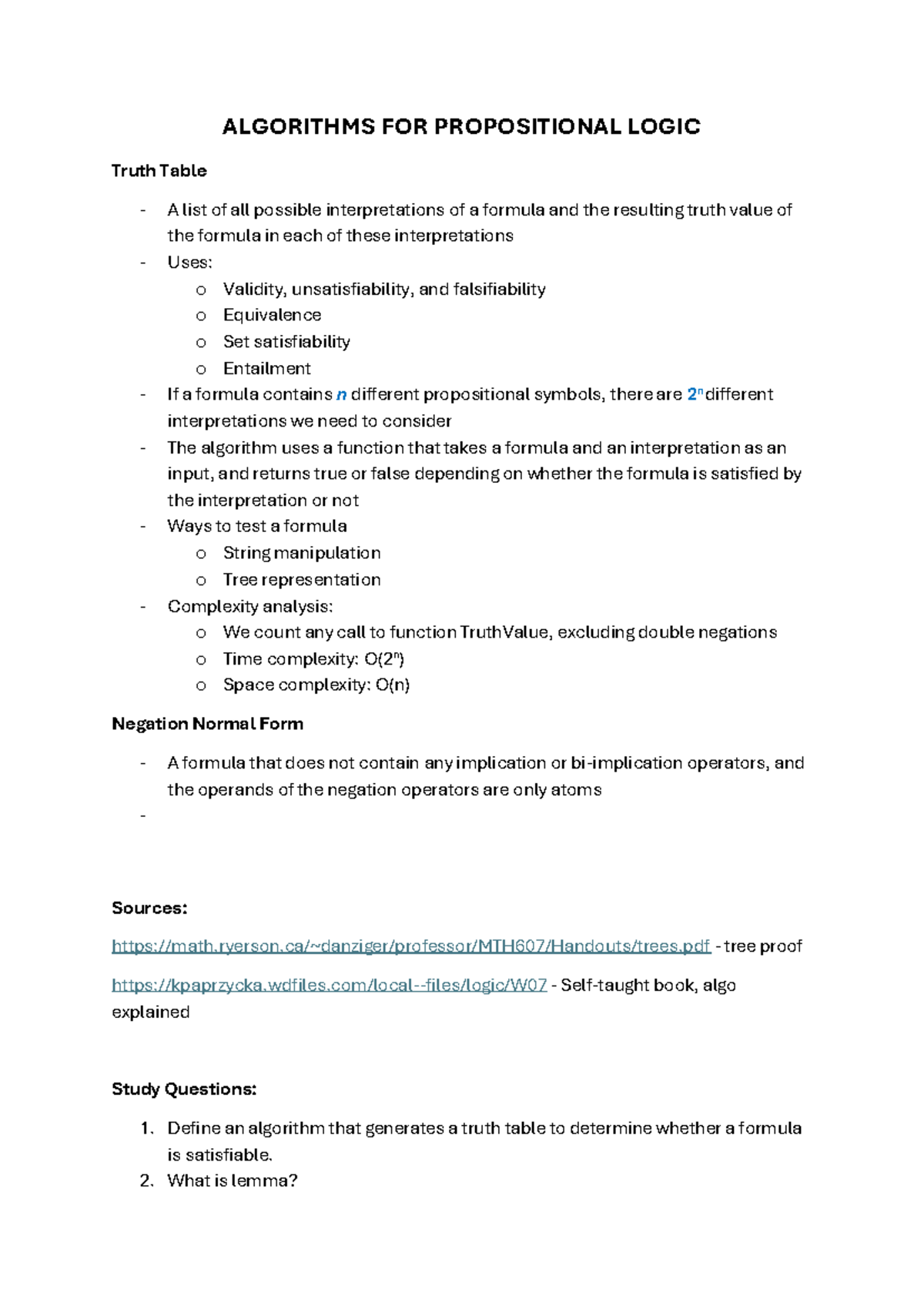 Algorithms For Propositional Logic Algorithms For Propositional Logic 7619