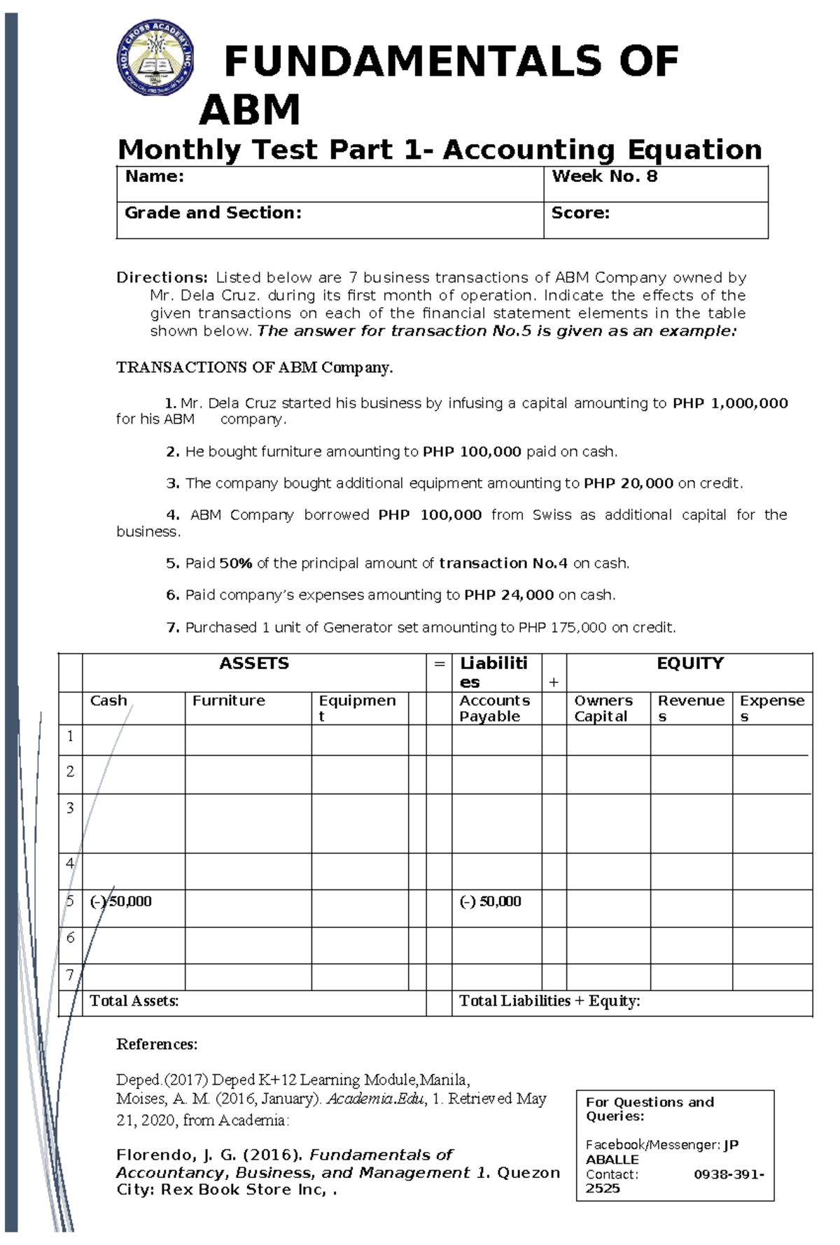 Monthly Test Week 8 - FUNDAMENTALS OF ABM Monthly Test Part 1 ...