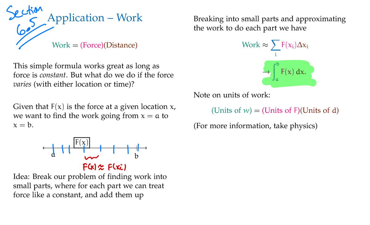 166 Session 15 notes - Application – Work Work = (Force)(Distance) This ...