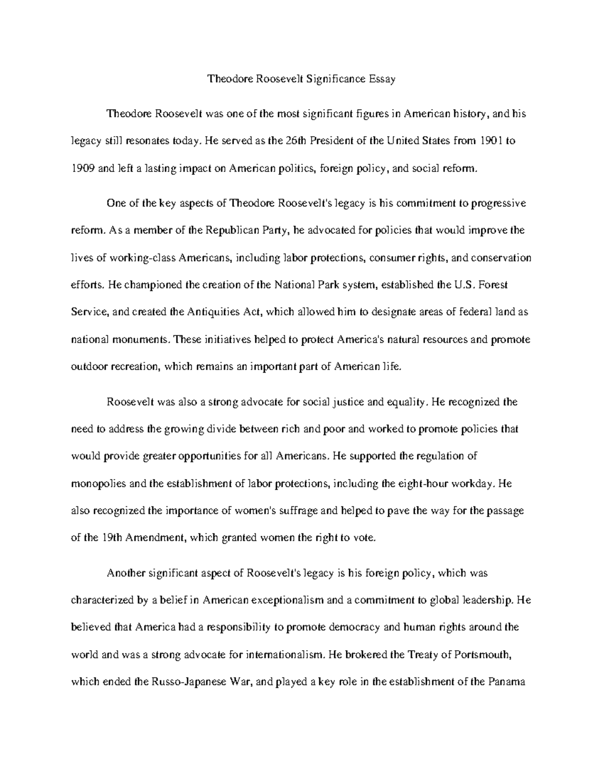 Theodore Roosevelt Significance Essay - Theodore Roosevelt Significance ...