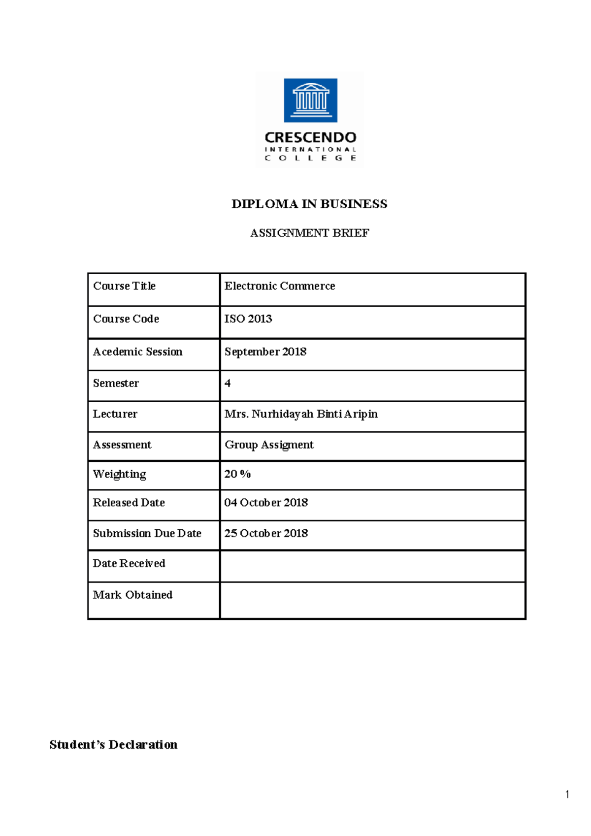 E Commerce Assignment - DIPLOMA IN BUSINESS ASSIGNMENT BRIEF Course ...