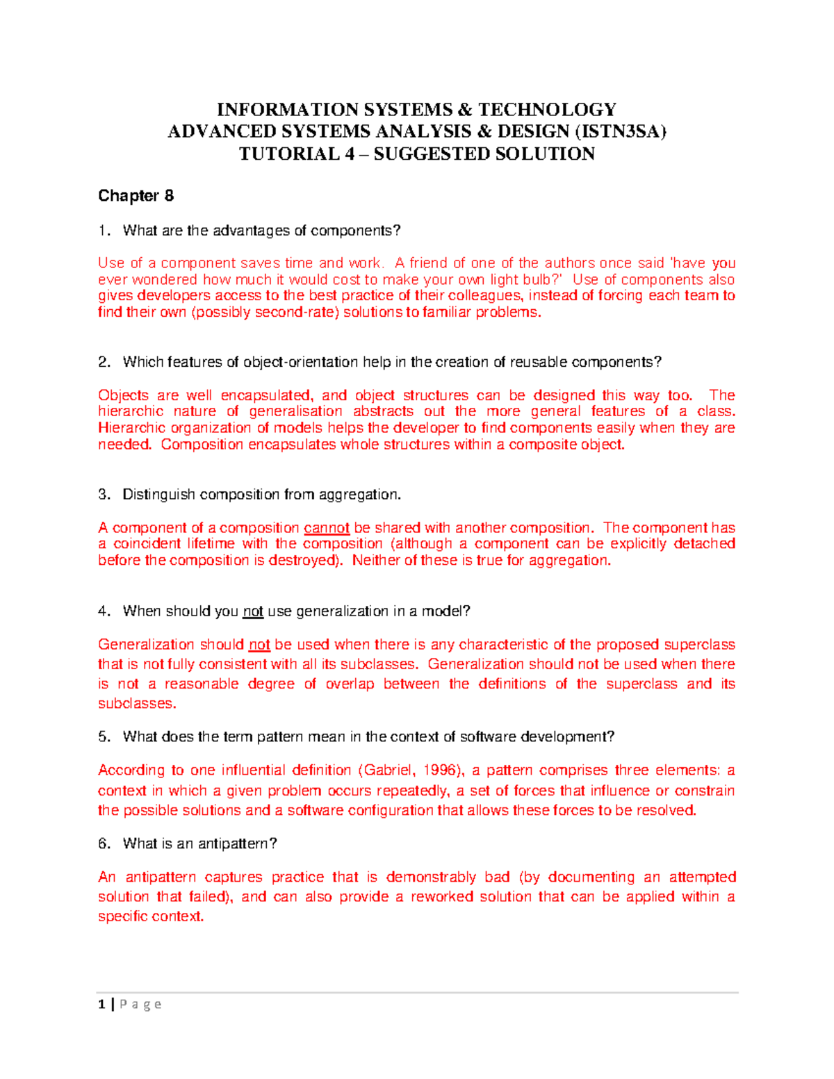 ISTN3SA Tutorial 4 Solution - INFORMATION SYSTEMS & TECHNOLOGY ADVANCED ...