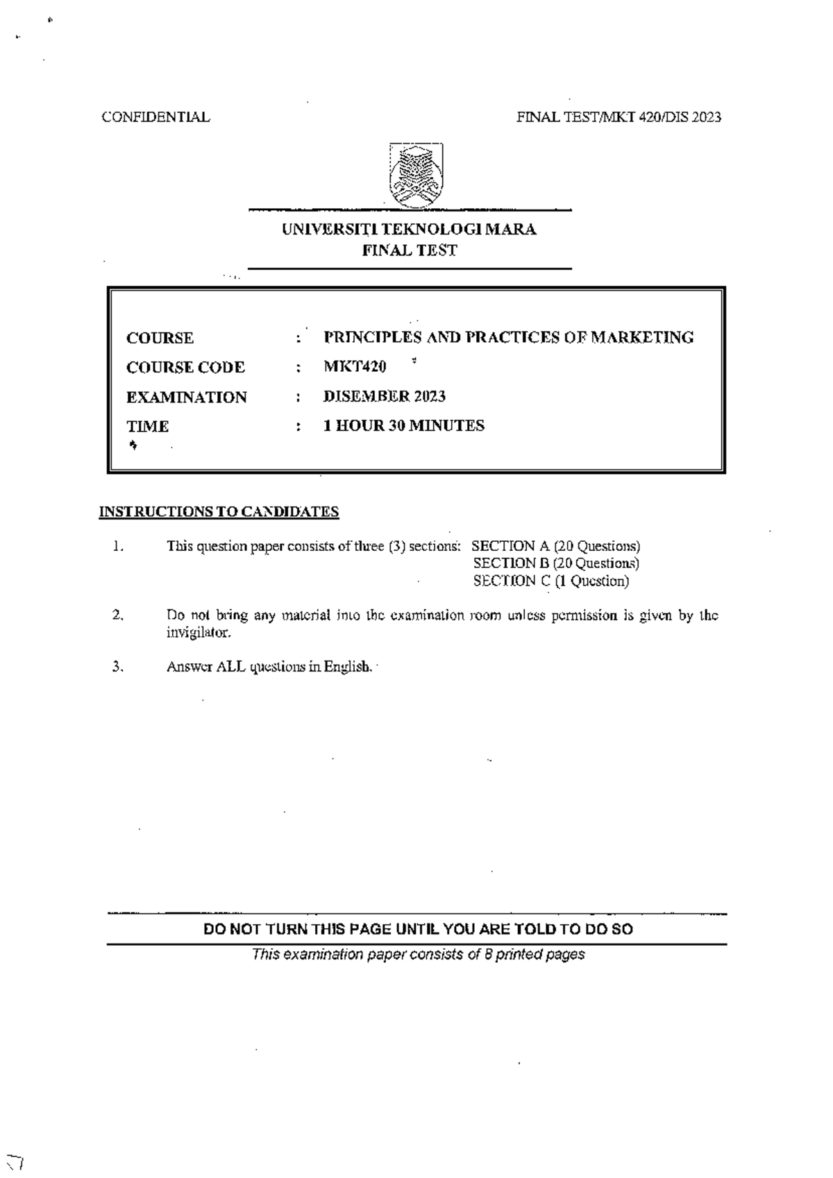 MKT TEST - TEST MKT420 (E-BOOK) - Marketing - Studocu