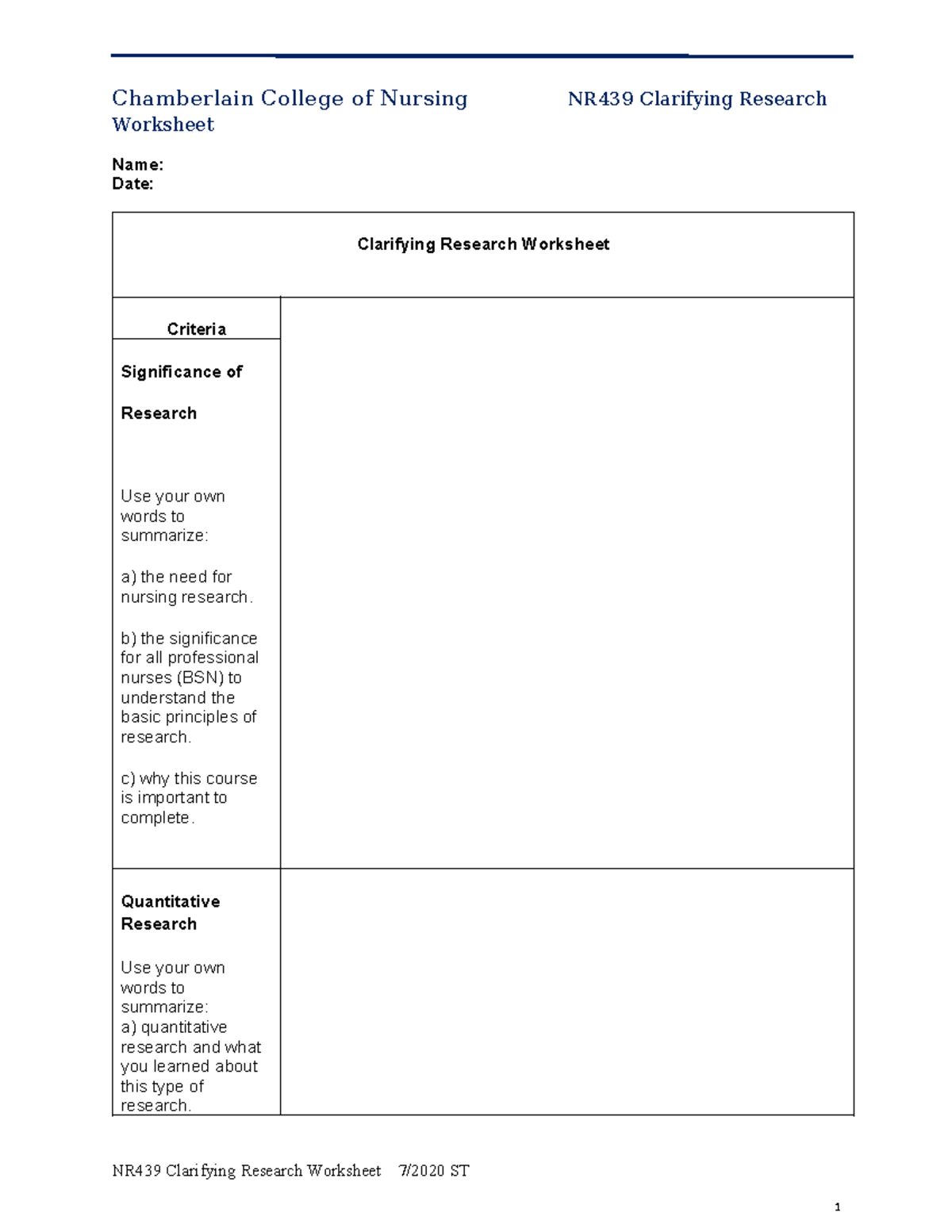 NR439 W5 Worksheet July 2020-1acx - Worksheet Name: Date: Clarifying ...