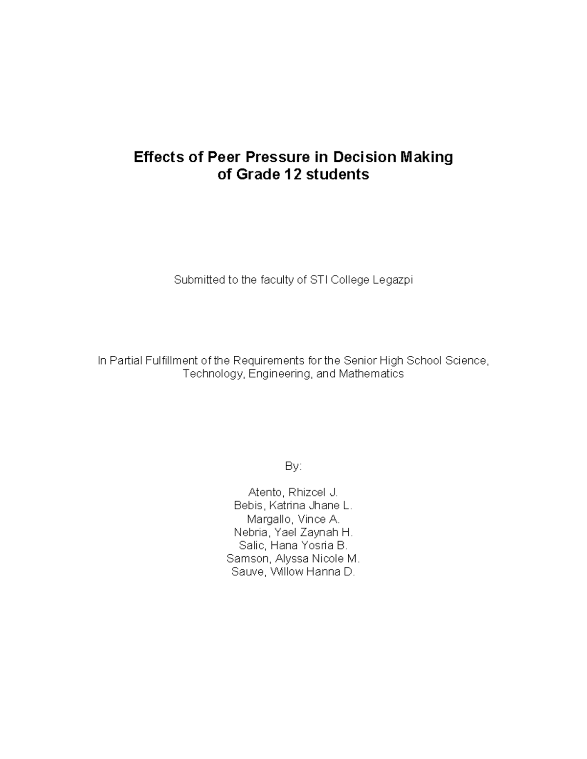 Chapter 1 - research - Effects of Peer Pressure in Decision Making of ...