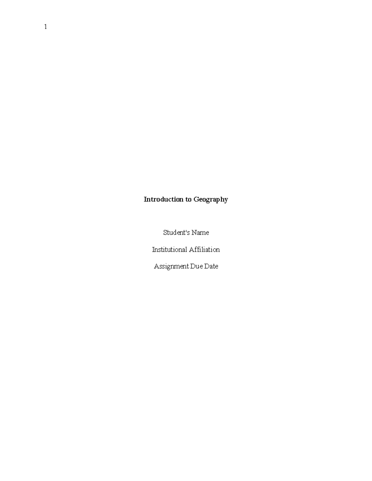 Intro to Geography - Introduction to Geography Student's Name ...