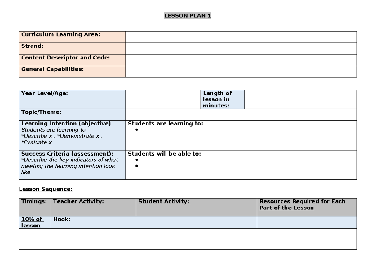Pdhpe Lesson Plans - LESSON PLAN 1 Curriculum Learning Area: Strand ...