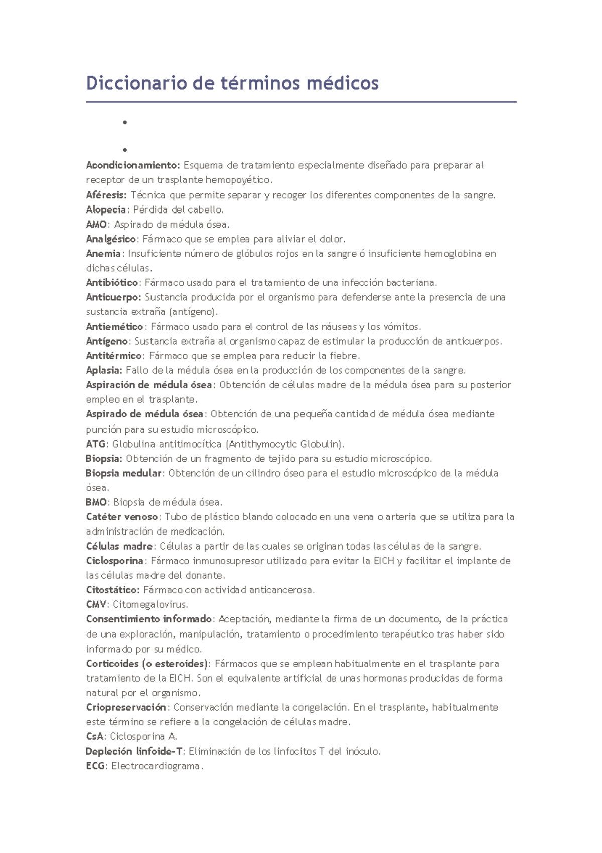 Terminos Medicos DE - Diccionario de términos médicos Acondicionamiento ...