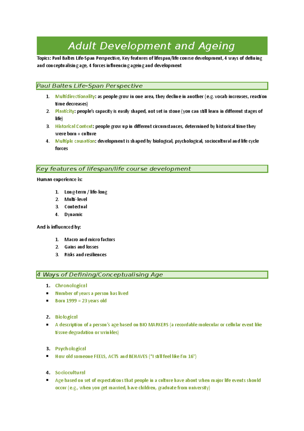 Adult Development and Ageing 1 - Adult Development and Ageing Topics ...
